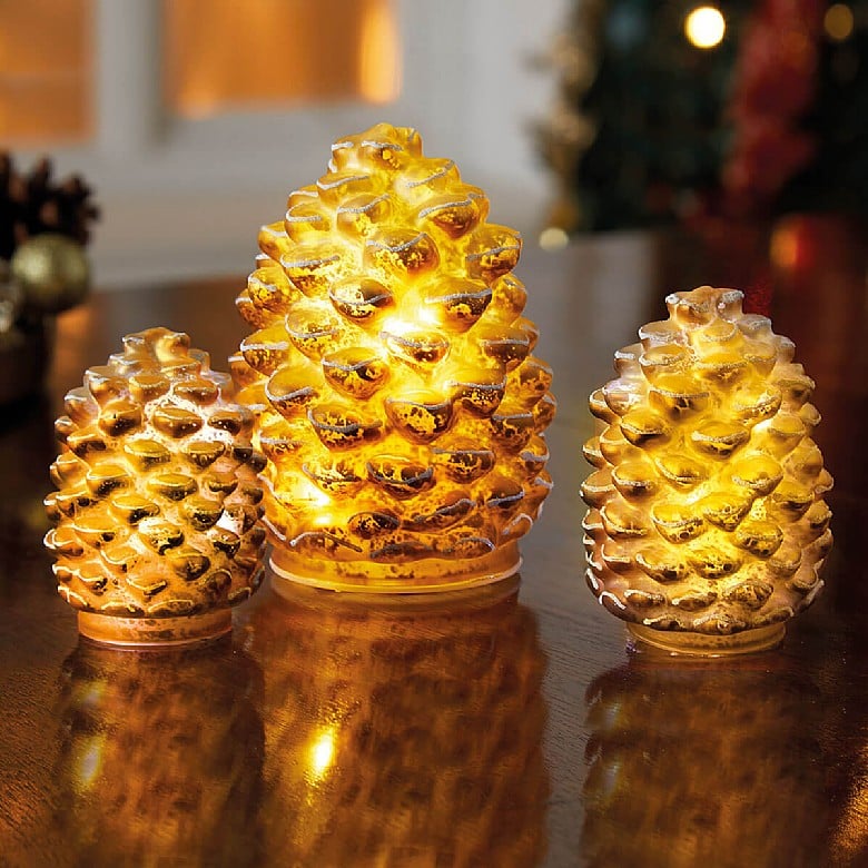 Set of 3 Glass LED Pine Cones
