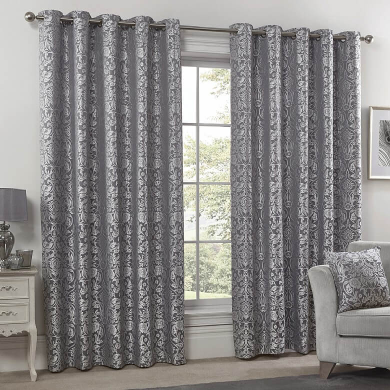 Jacquard Eden Curtains Silver