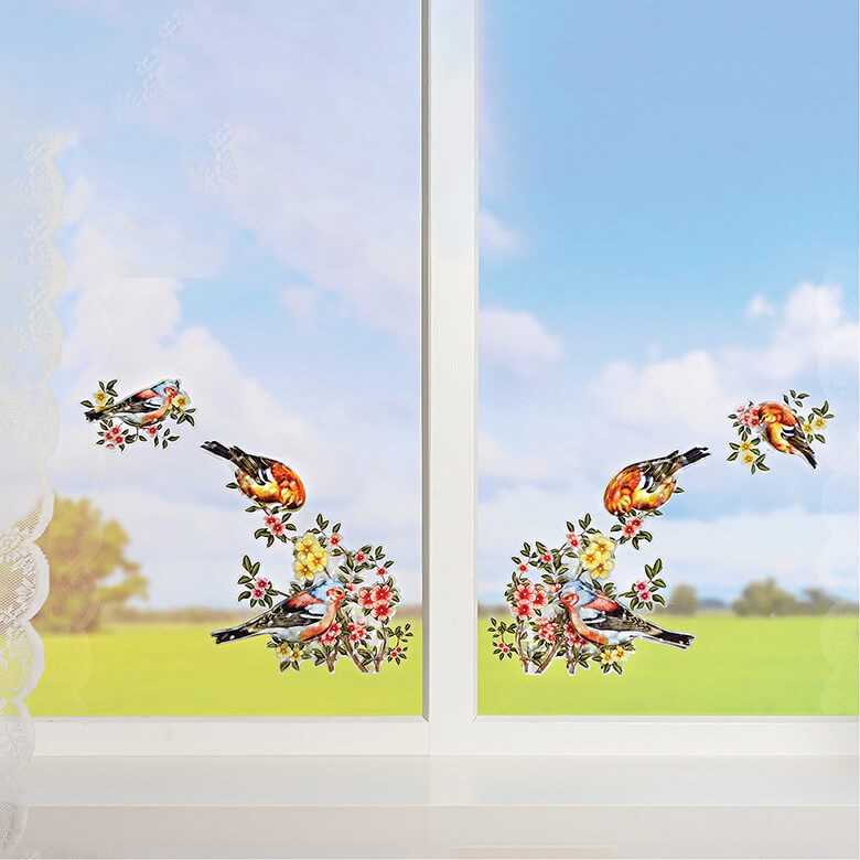Set of 4 3D Bird and Flower Window Stickers | Coopers Of Stortford