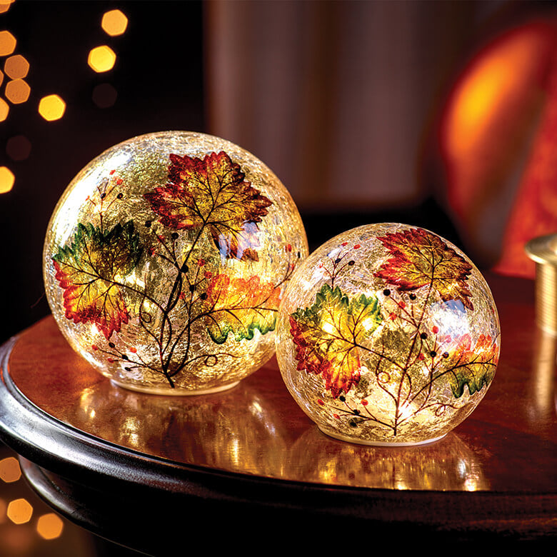Set of 2 Autumn Leaves LED Globe Lights | Coopers Of Stortford