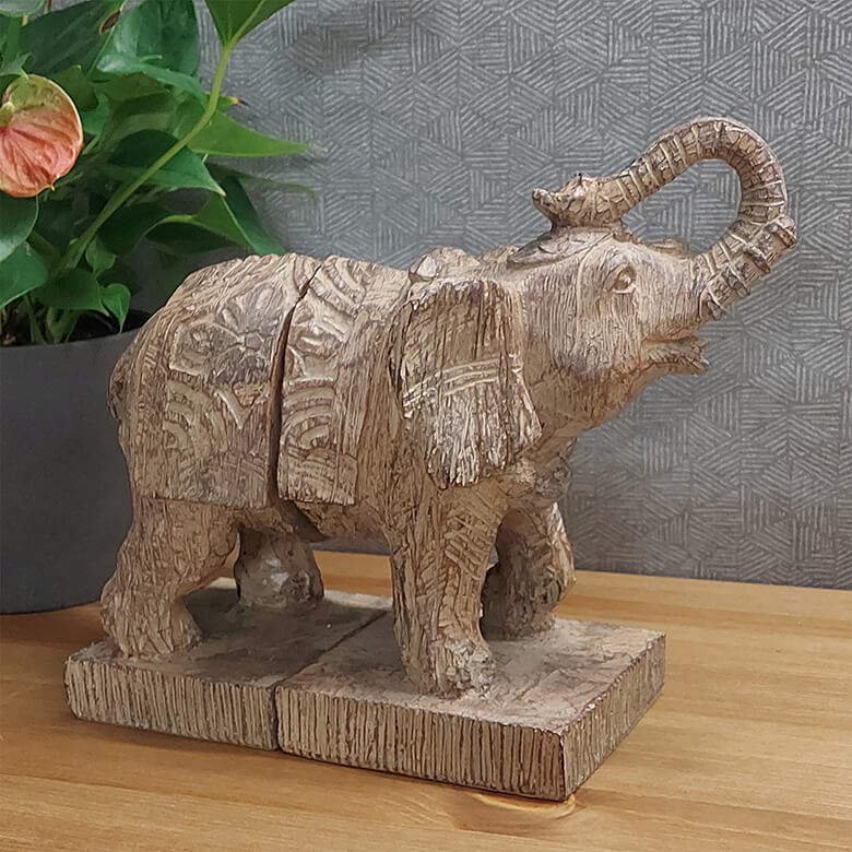 Elephant Bookends Carved Wood Effect | Coopers Of Stortford