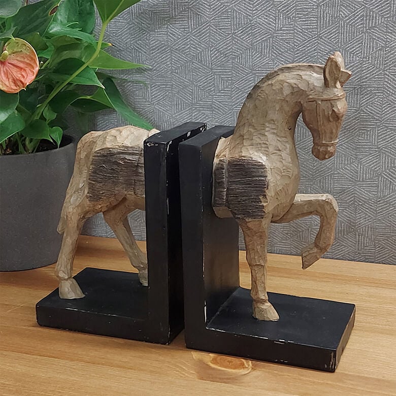 Horse Bookends Carved Wood Effect | Coopers Of Stortford