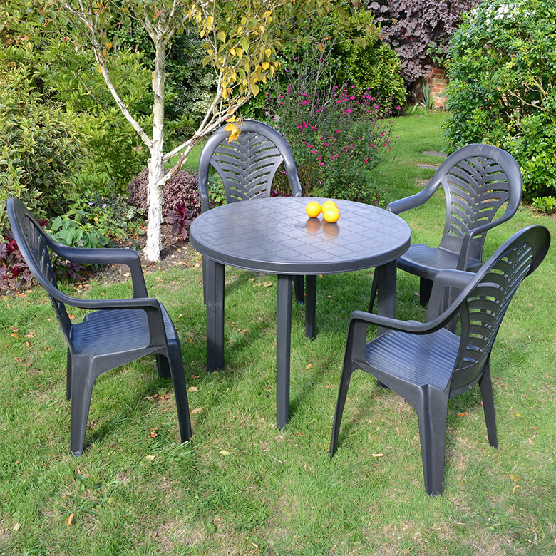 Revello Round Table with 4 Pineto Chairs Anthracite