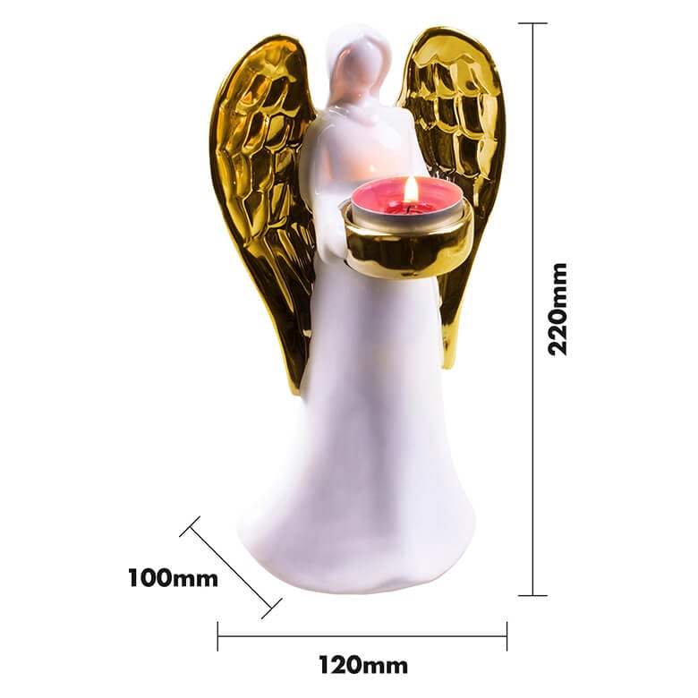 Ceramic Winged Guardian Angel Tealight Holder Gold