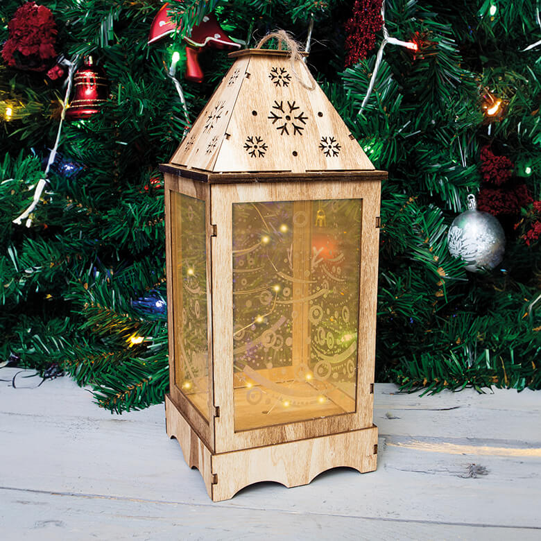Battery Powered Pre Lit Wooden Christmas Lantern Coopers Of Stortford