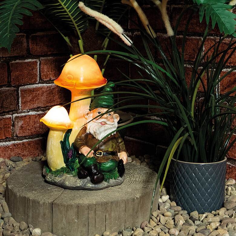 Solar Garden Male Gnome Under Light Up Mushroom