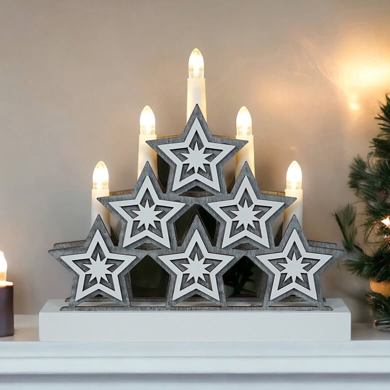 Festive Wood LED Light Up Christmas Candle Arch With Stacked Stars Coopers Of Stortford