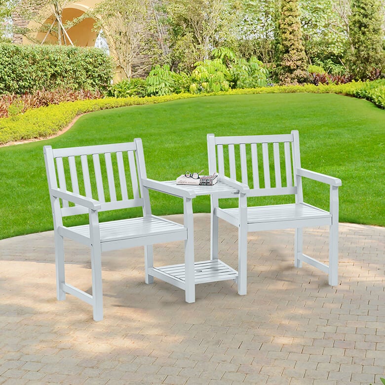 PU Painted Hardwood Pearl White Duo Bench | Coopers Of Stortford
