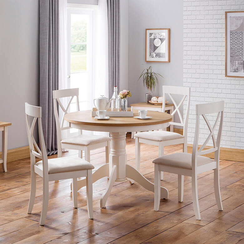 Dover Round Pedestal Dining Table Oak Ivory