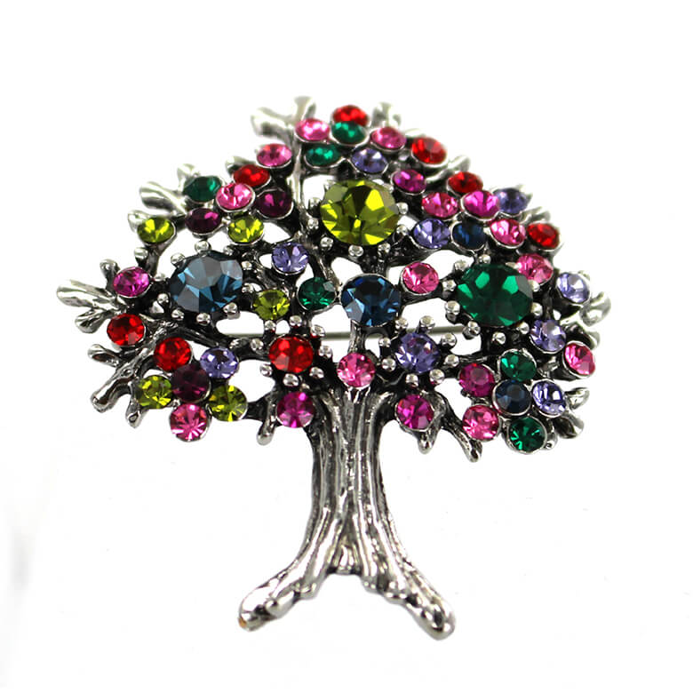 Multi Coloured Tree Of Life Pin Brooch | Coopers Of Stortford
