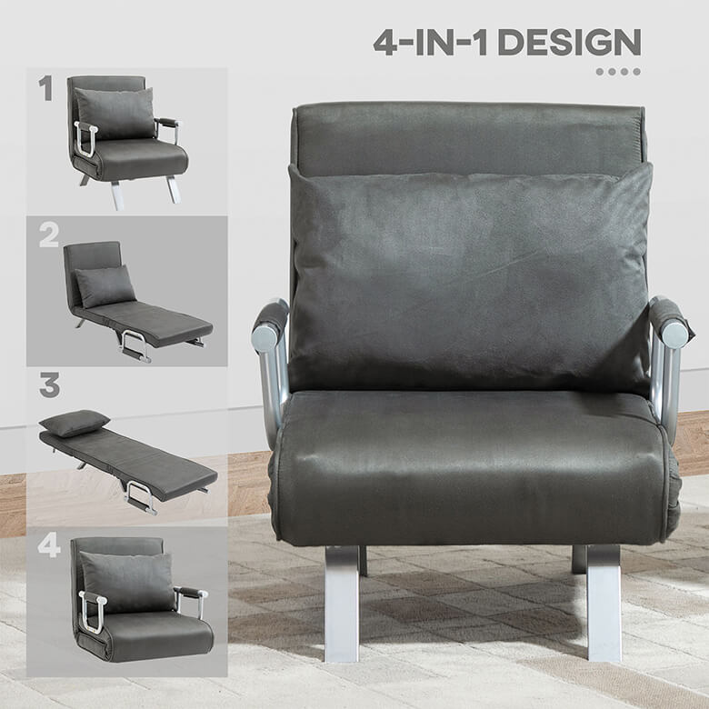 Foldable Sofa Bed Armchair Dark Grey