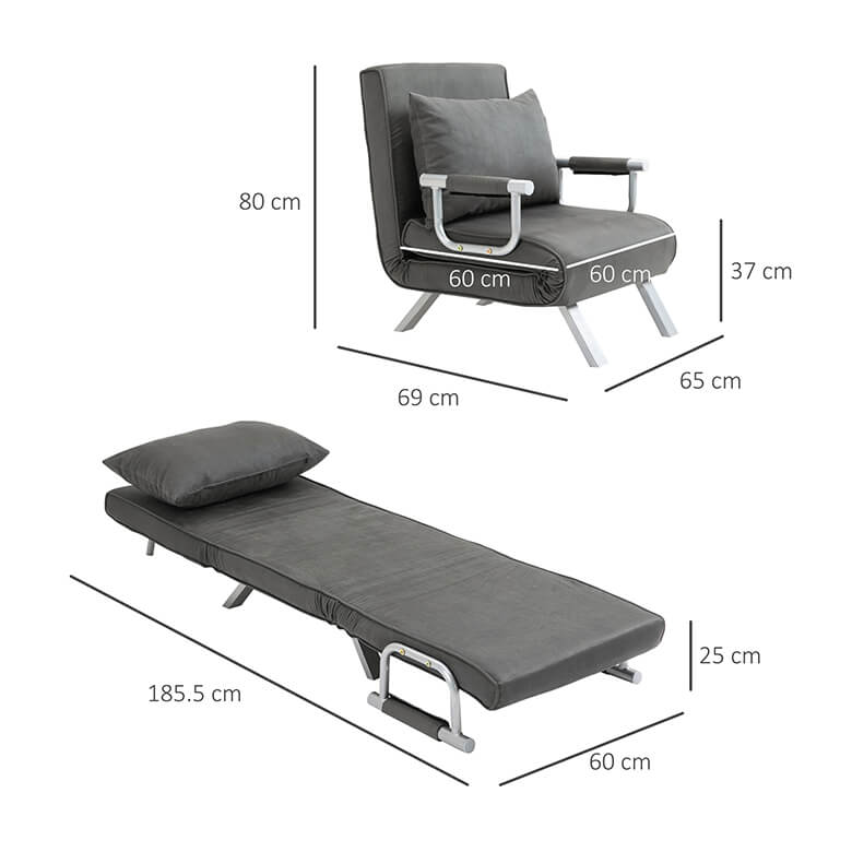Foldable Sofa Bed Armchair Dark Grey Coopers Of Stortford