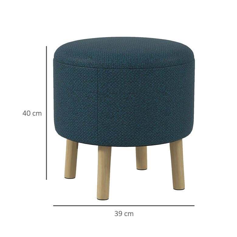Round Linen Look Storage Ottoman Blue Coopers Of Stortford