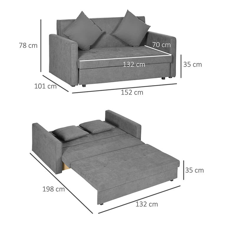 2 Seater Sofa Bed with Cushions Light Grey Coopers Of Stortford