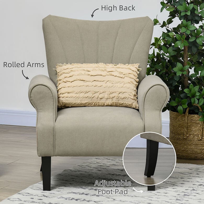 Upholstered Accent Chair with Rolled Arms Beige