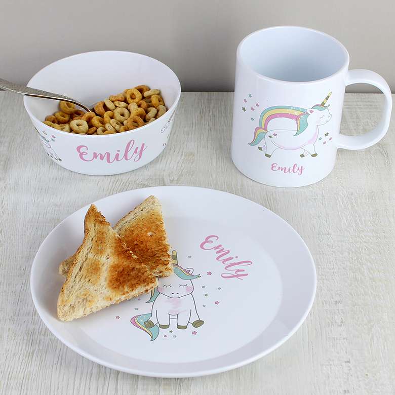 Personalised Unicorn Plastic Breakfast Set | Coopers Of Stortford