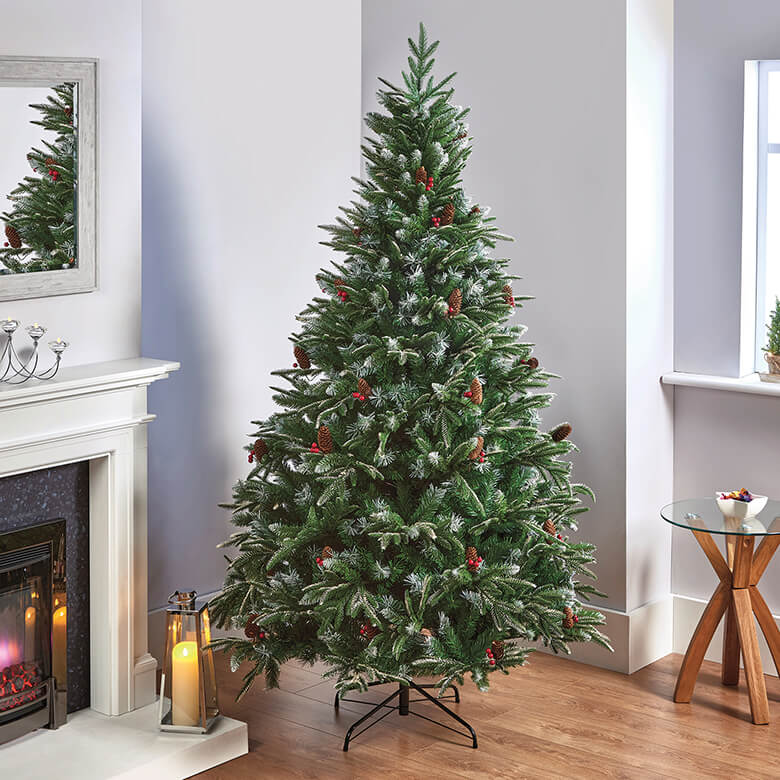 2.1M Artificial Frosted Spruce Berry and Cone Xmas Tree | Coopers Of ...