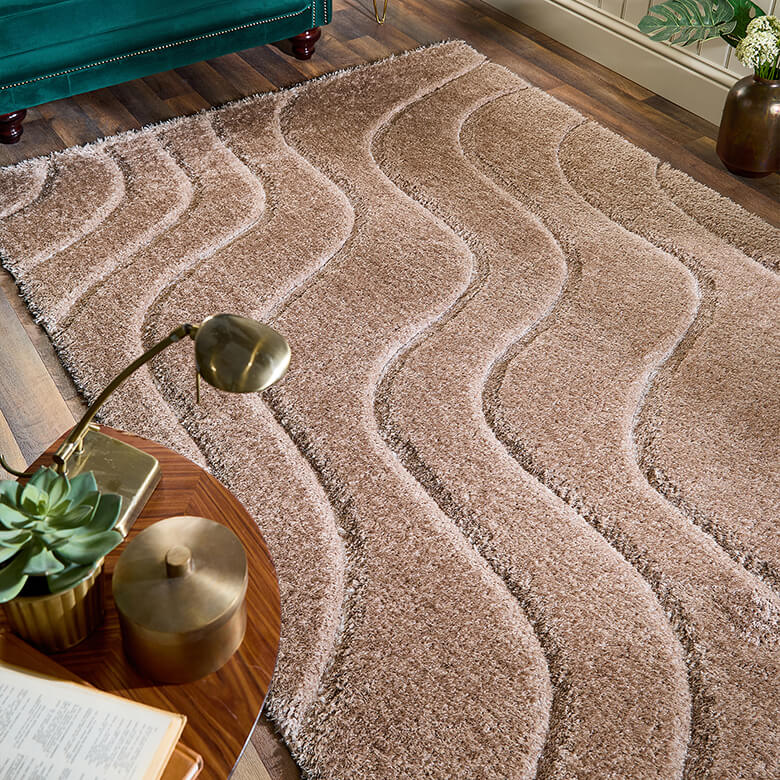 Soft Carved Wave Rug Beige/Cream | Coopers Of Stortford