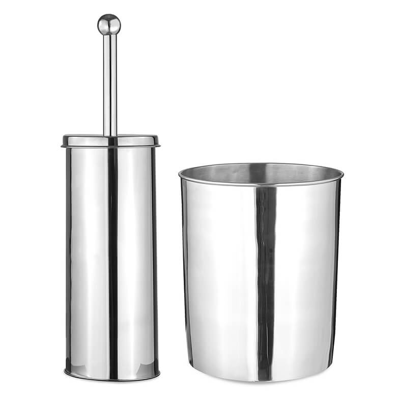 Toilet Brush and Bin Set Chrome