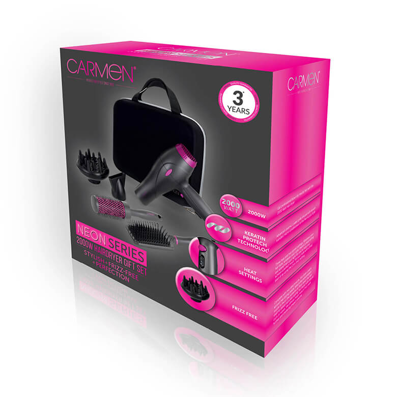 Carmen Neon Series 2000W Hair Dryer Gift Set