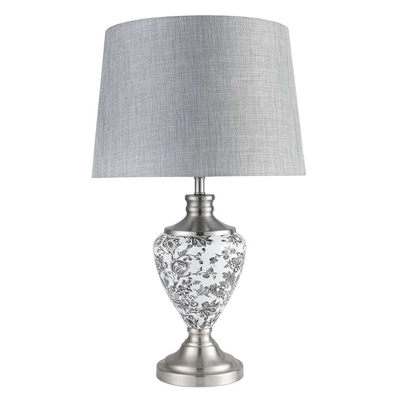 Black & Grey Floral Pattern Table Lamp With Grey Linen Shade | Coopers ...