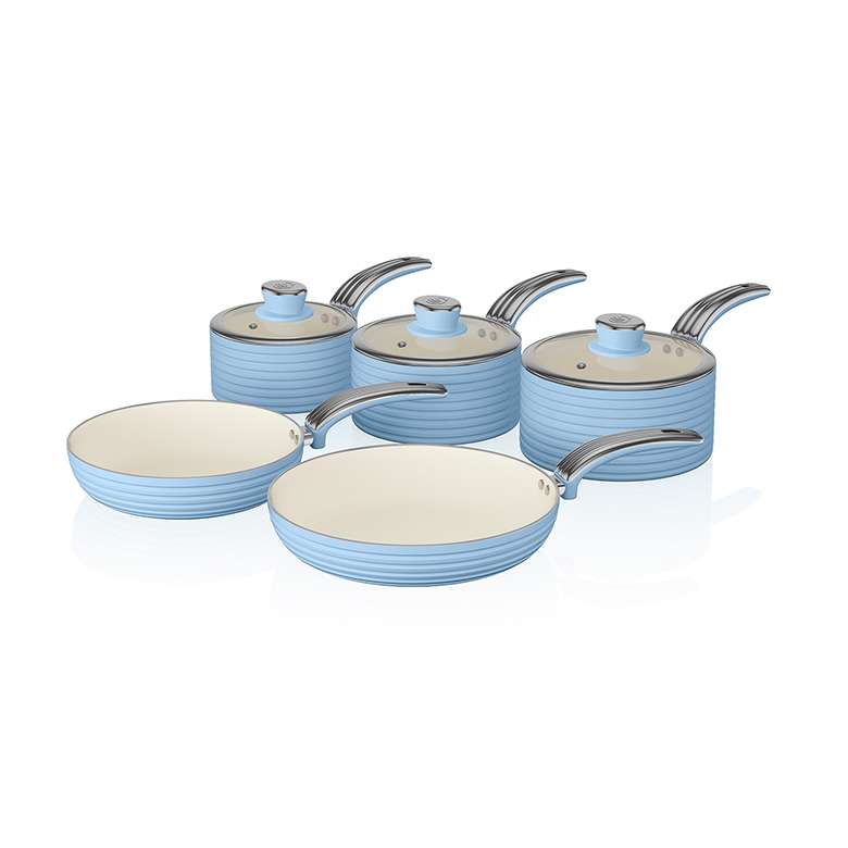 Swan Retro 5 Piece Pan Set - Blue | Cookware | Coopers Of Stortford