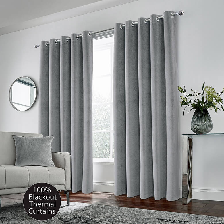 Grey eyelet blackout curtains store