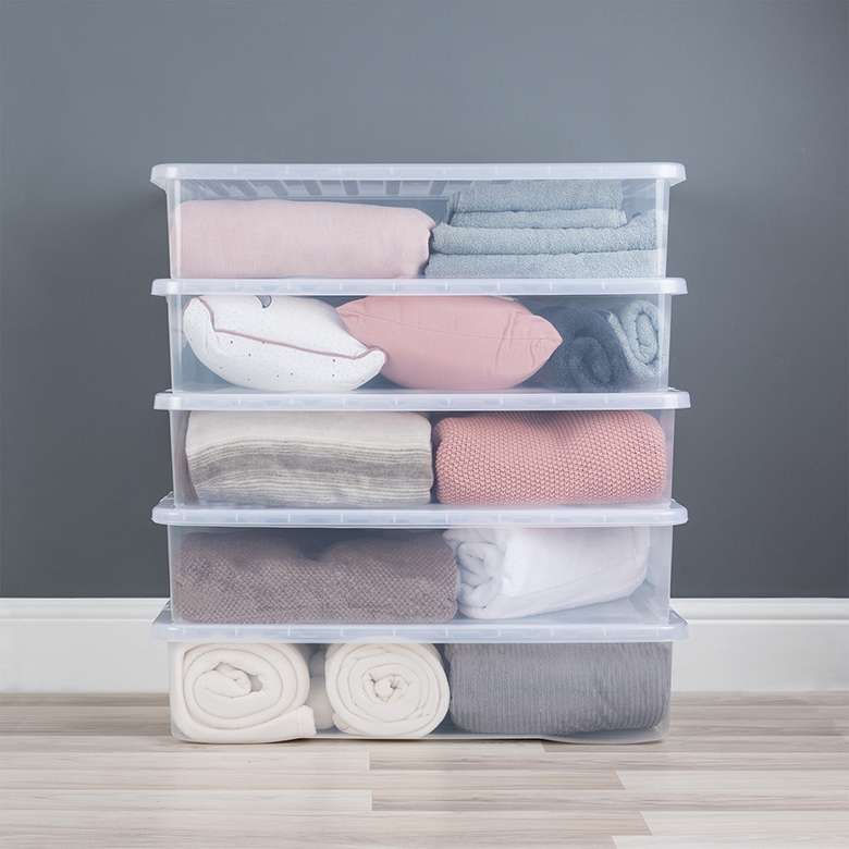 Pack of 5 - 42L Crystal Underbed Plastic Storage Boxes With Lids ...