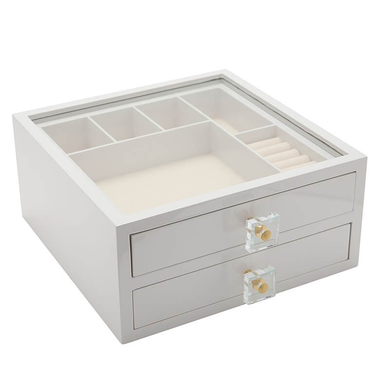 White Wooden Jewellery Box with Compartments 2 Drawers