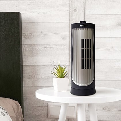 Igenix 12 Inch Mini Oscillating Tower Fan With 8H Timer Black Silver Coopers Of Stortford